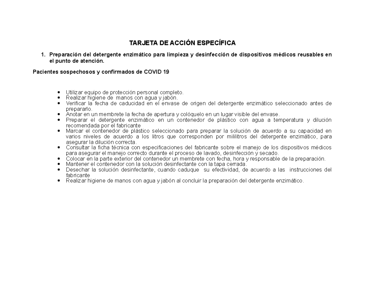 Tarjeta de acción específica - TARJETA DE ACCIÓN ESPECÍFICA Preparación ...