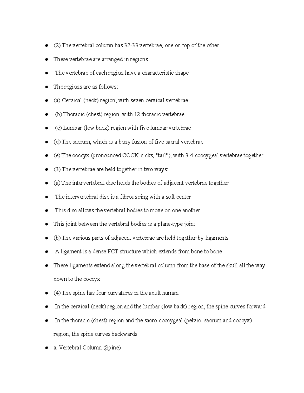 Vertebral columns - study notes - (2) The vertebral column has 32-33 ...