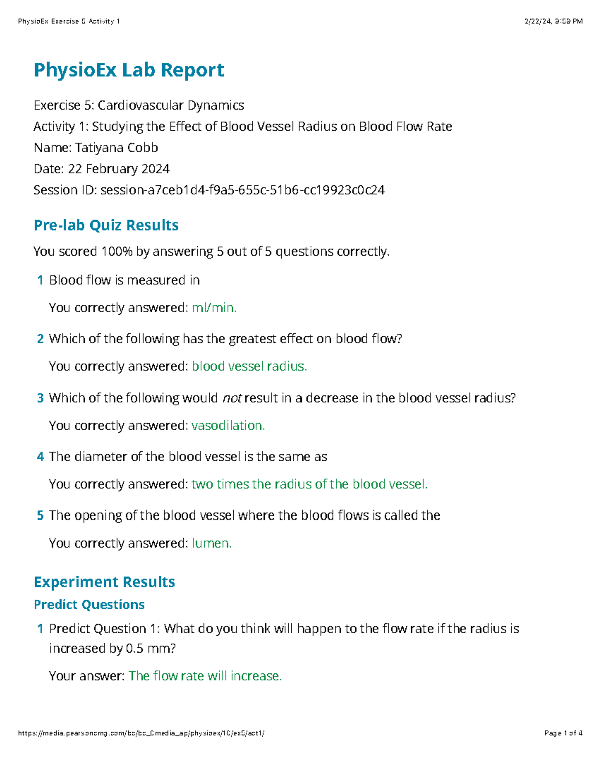 Exercise 5 Activity 1 - PhysioEx Lab Report Exercise 5 : Cardiovascular ...
