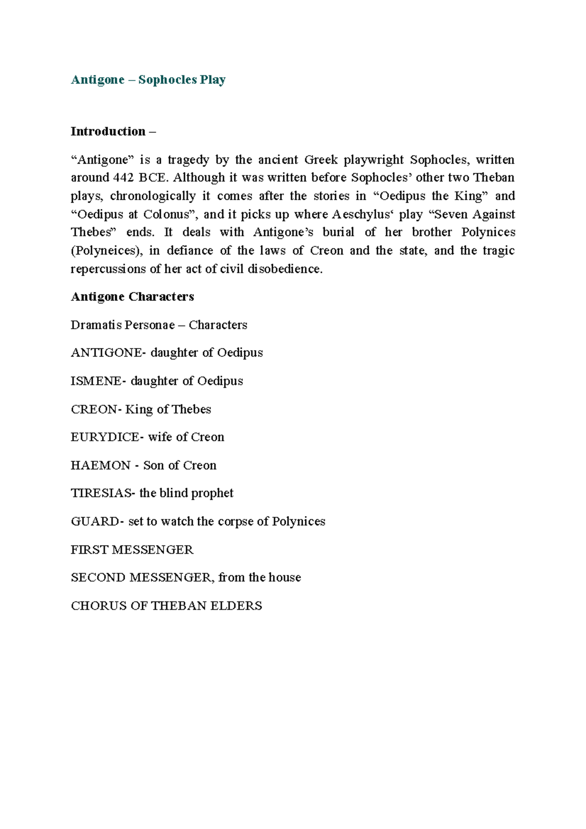 Antigone- Sophocles - Drama OPE - Antigone – Sophocles Play ...