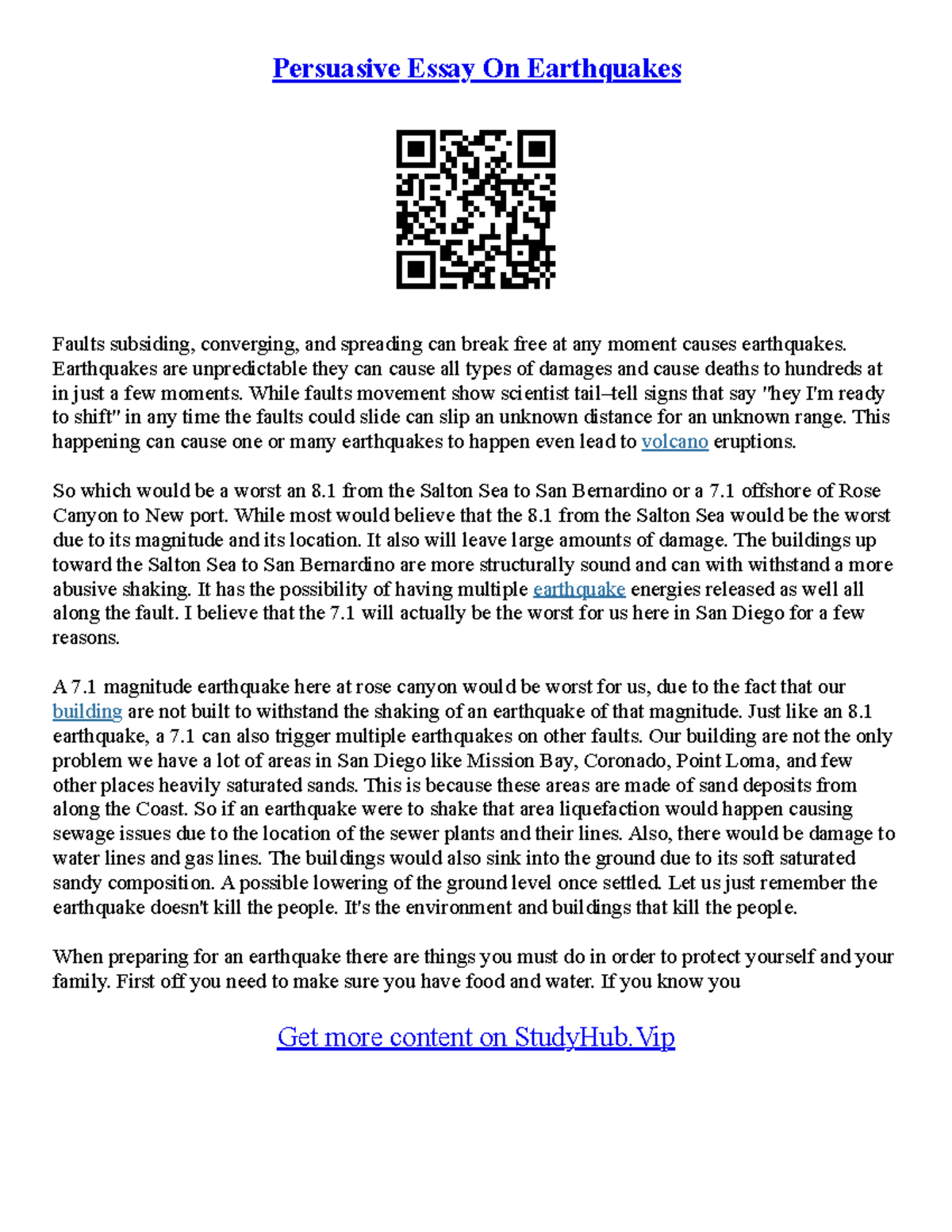 Earthquake Essay - Persuasive Essay On Earthquakes Faults subsiding ...
