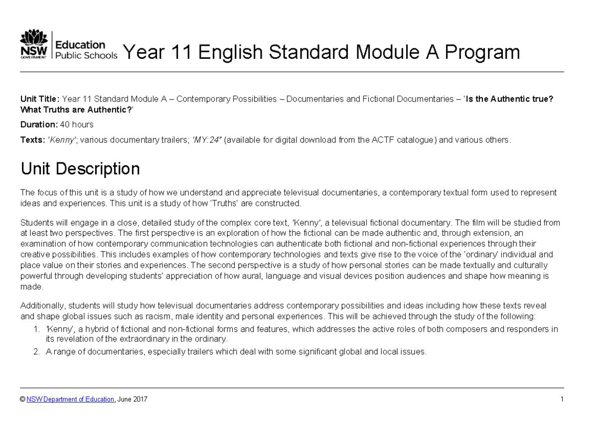English standard y11 moda authenticity program - Year 11 English ...
