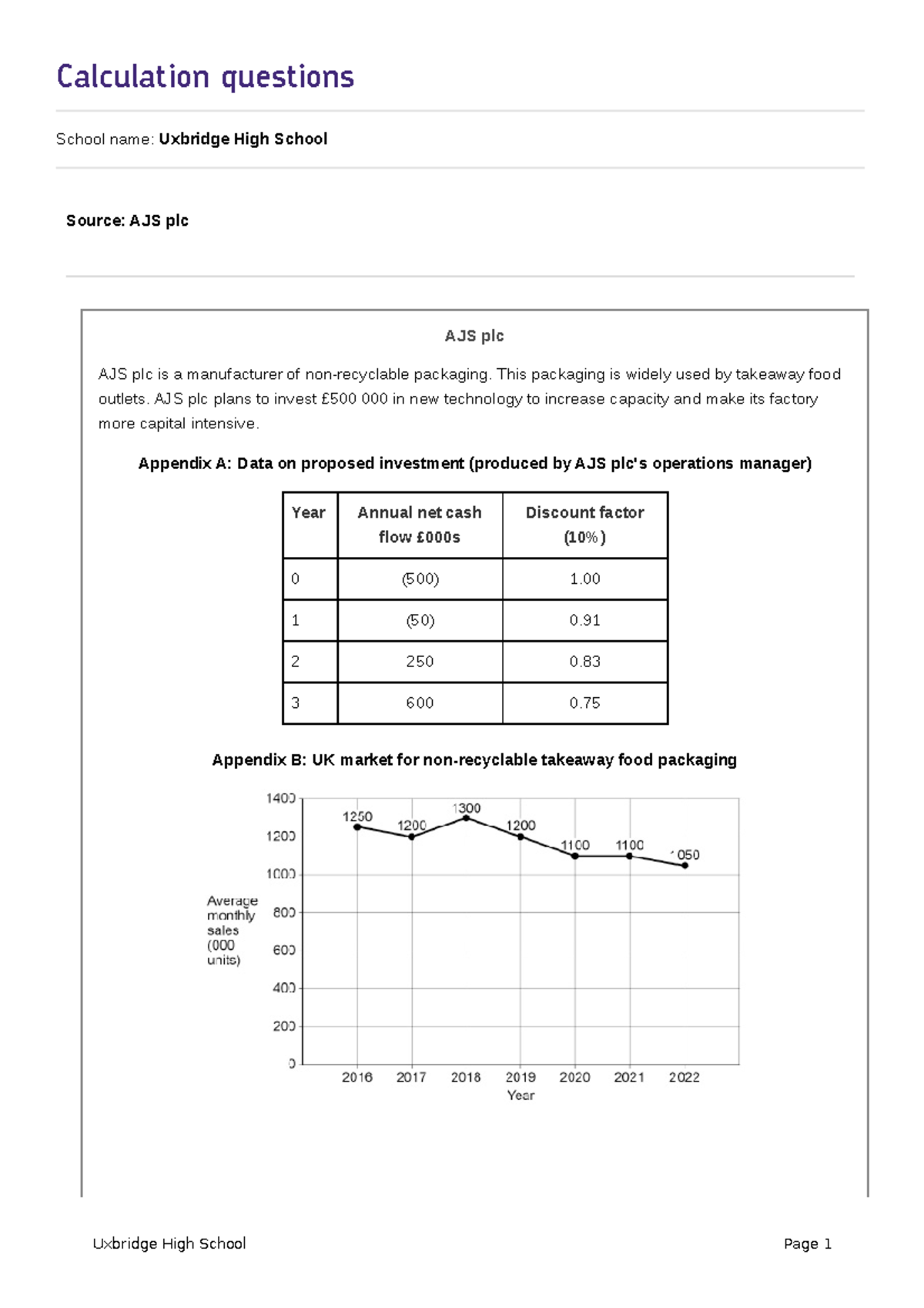 Calculation questions Long answer - Calculation questions School name ...