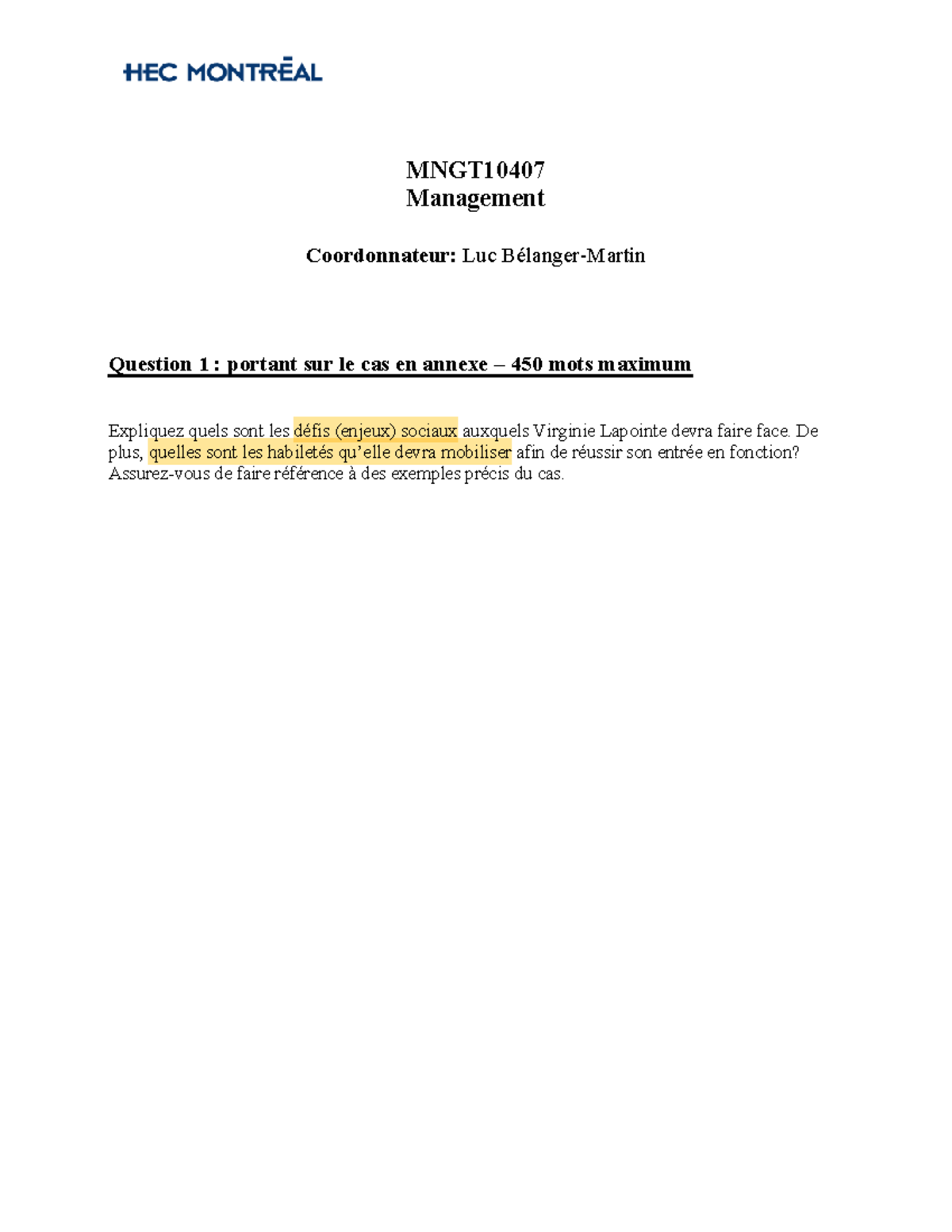 Question de révision - Examen Intra 10407 - MNGT Management ...