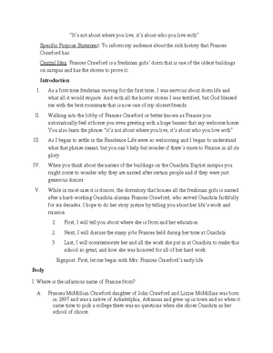 Example Preparation Outline - “Lessons Learned Through Serving ...