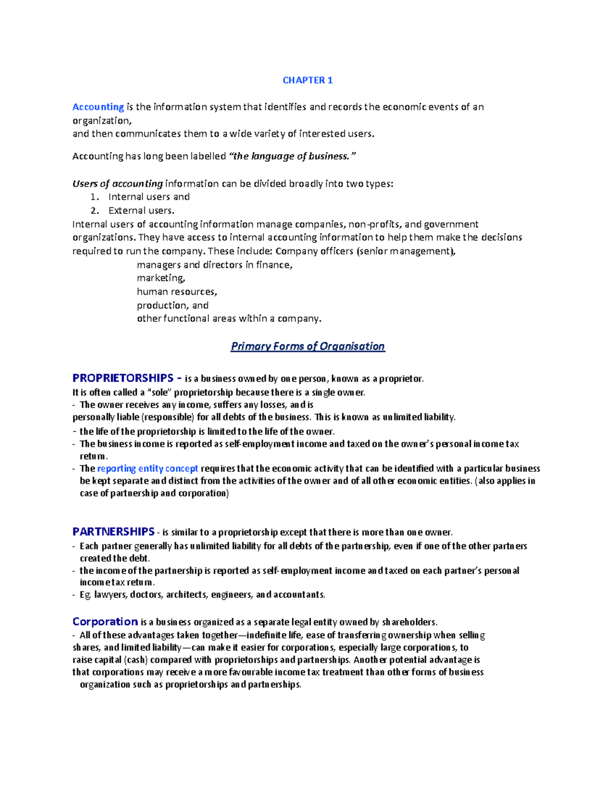 Chapter 1 - Intro to Financial Accounting - CHAPTER 1 Accounting is the ...