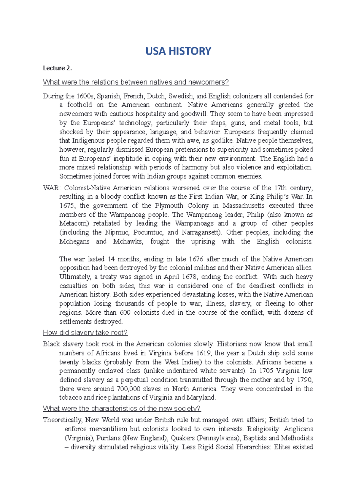 USA notatki - Examples of questions and answers for the USA History ...