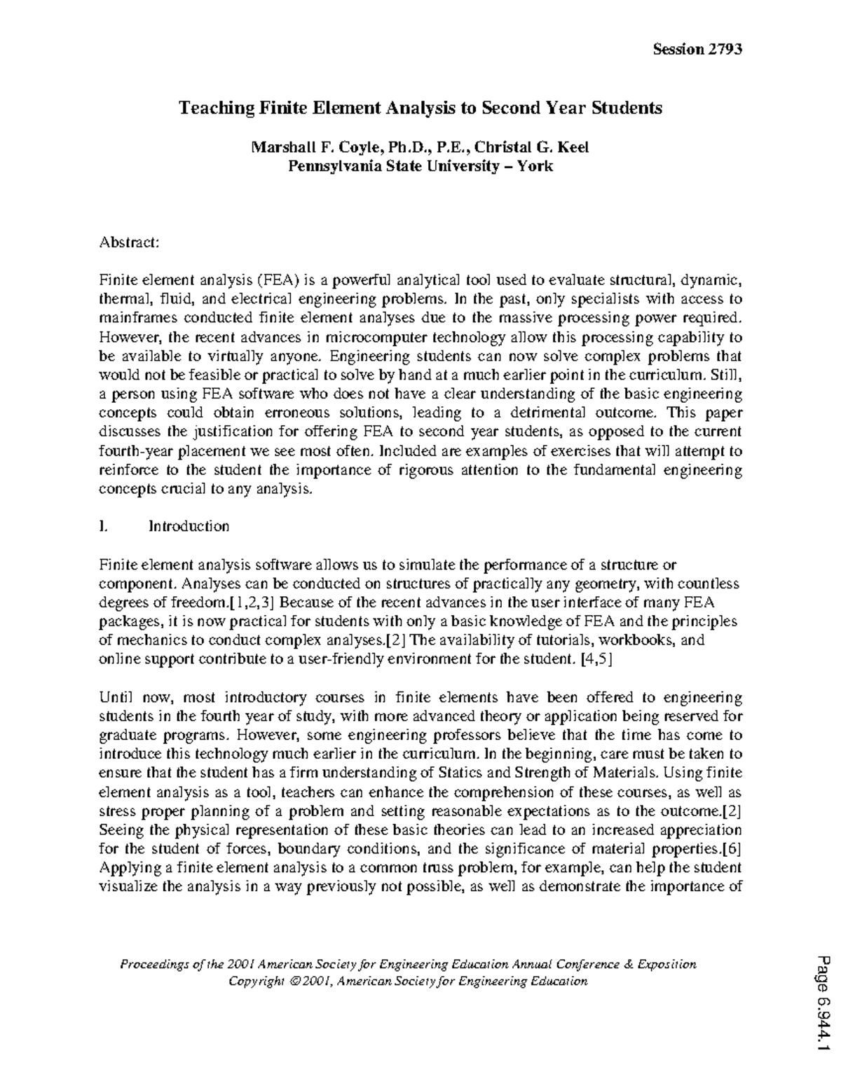 Teaching finite element analysis to second year students - Proceedings ...