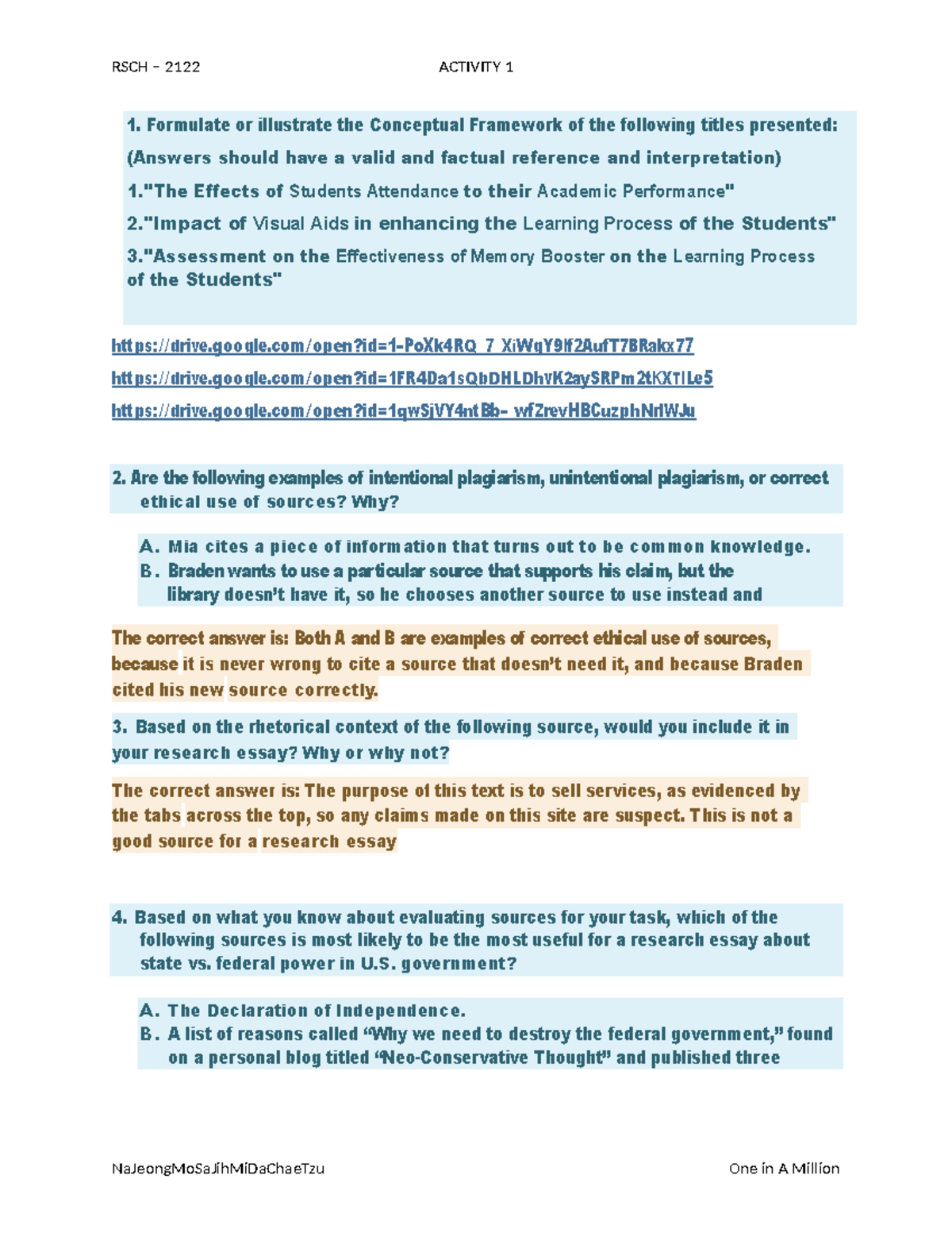 Pdfcoffee - research 2122 - RSCH – 2122 ACTIVITY 1 NaJeongMoSaJihMiDaChaeTzu One in A Million ...