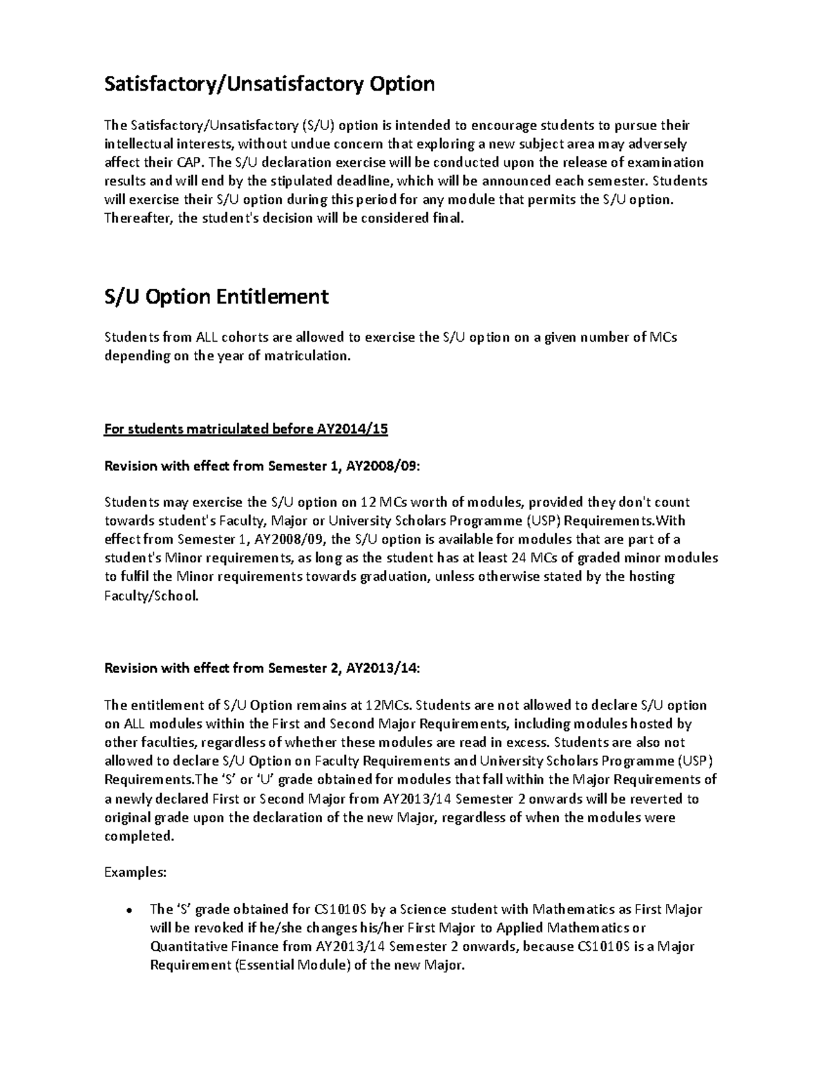 SU - Sruff - Satisfactory/Unsatisfactory Option The Satisfactory ...