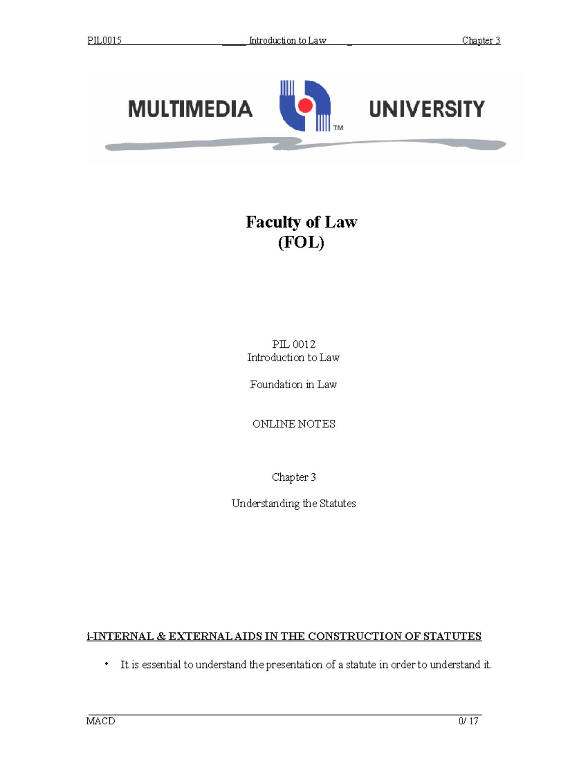 216782 chapter 3 - Lecture notes 3 - PIL 0012 Introduction to Law ...