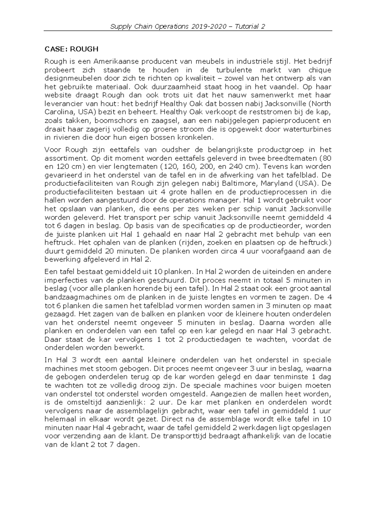 SCO2019-2020 Tutorial 2 Case - Supply Chain Operations 2019-2020 – Tutorial 2 CASE: ROUGH Rough ...