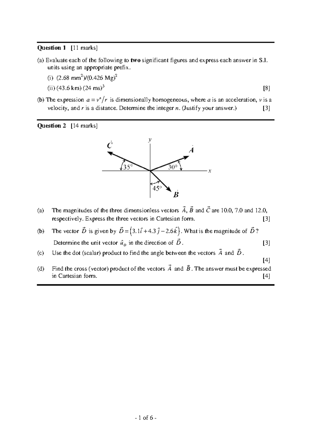Sample Questions(Mechanics) (1) 104717 - (a) Evaluate each of the ...