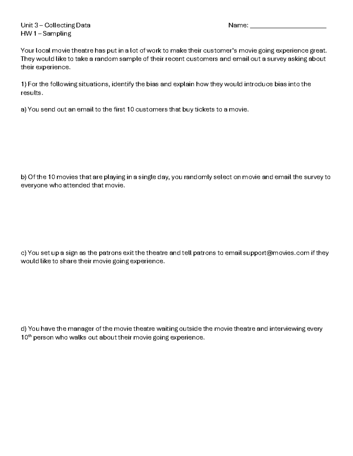 Hw1 Sampling Sta Unit 3 Collecting Data Name Hw 1 Sampling