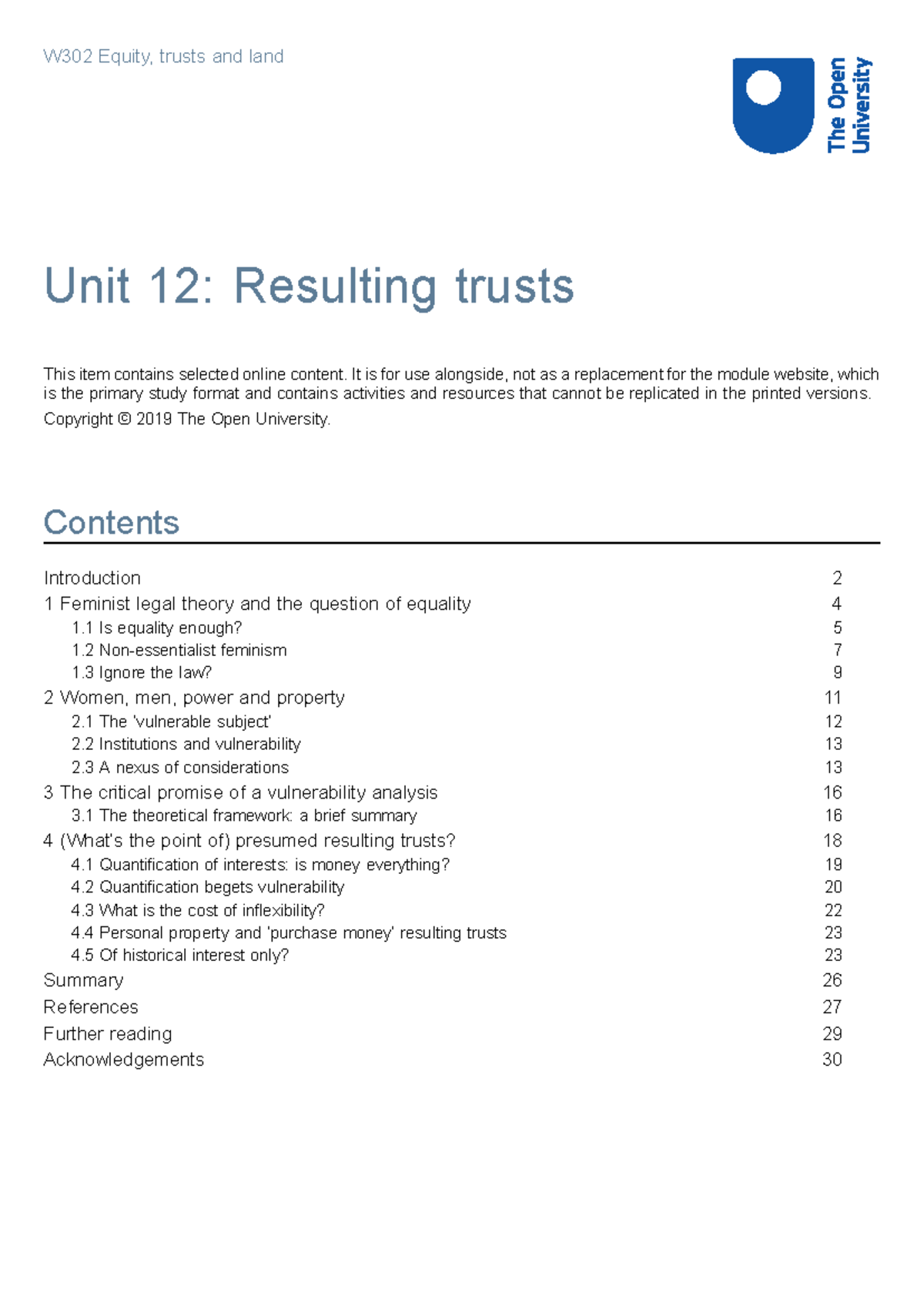 Unit 12 resulting trusts printable - W302 Equity, trusts and land Unit ...