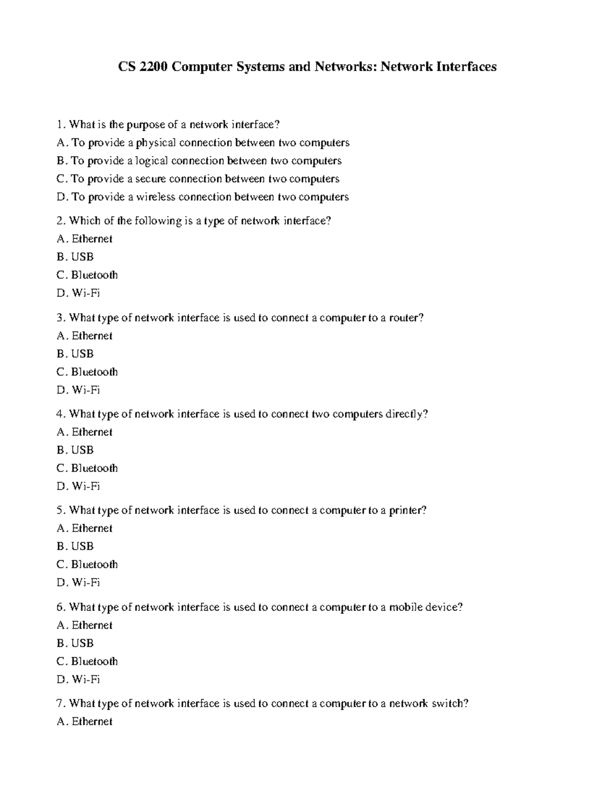 CS 2200 Computer Systems and Networks - Network Interfaces - To provide ...