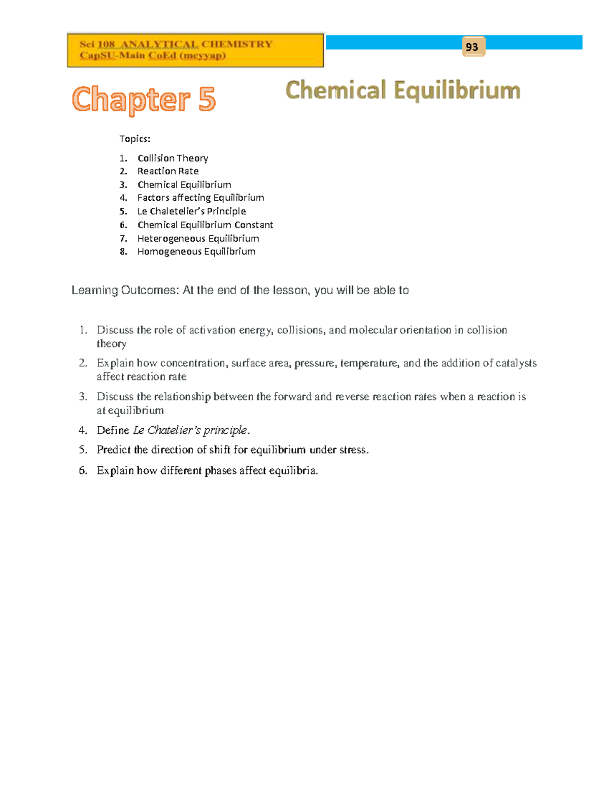 Chapter 5 Chemical equilibrium 3 - Topics: Collision Theory Reaction ...