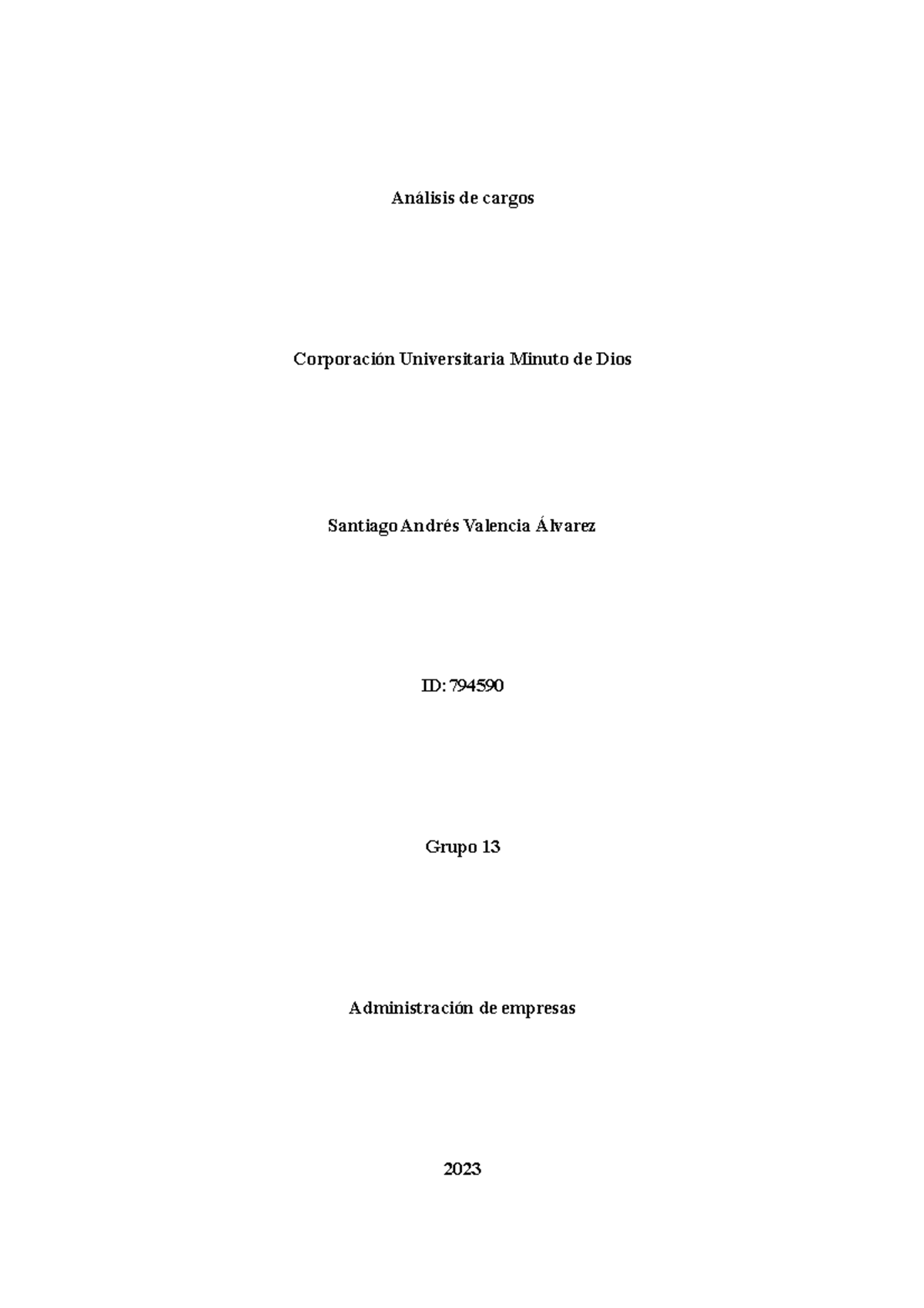 Análisis de cargos - Análisis de cargos Corporación Universitaria ...