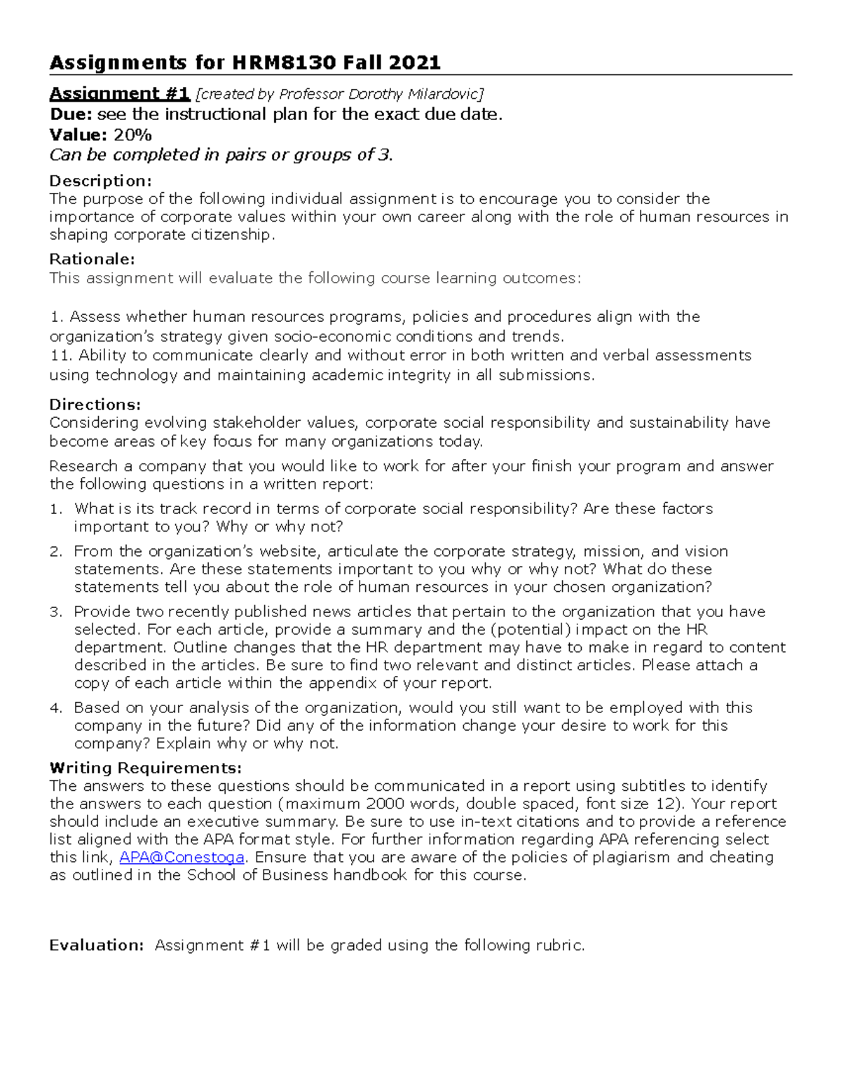 Fall 2021 HRM8130 Assessments - Assignments for HRM8130 Fall 2021 Assignment #1 [created by ...