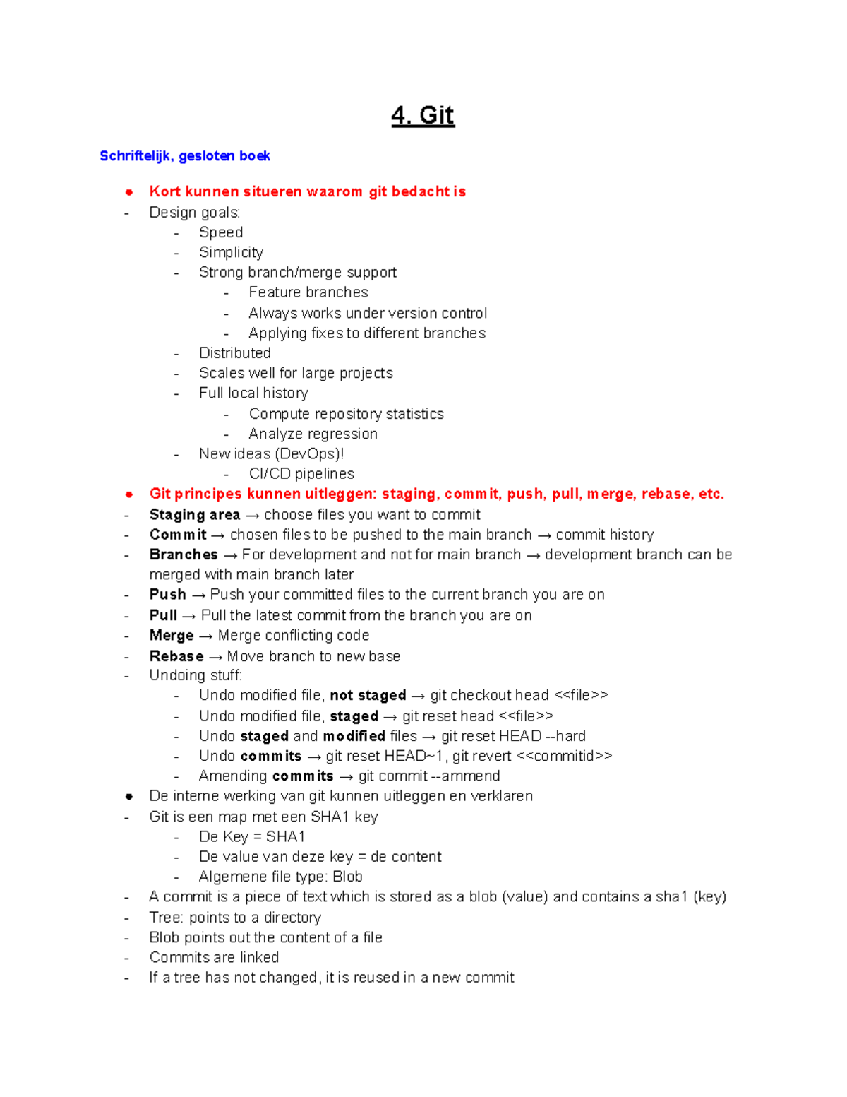 4. Git - Git year 2021 - 4. Git Schriftelijk, gesloten boek Kort kunnen ...