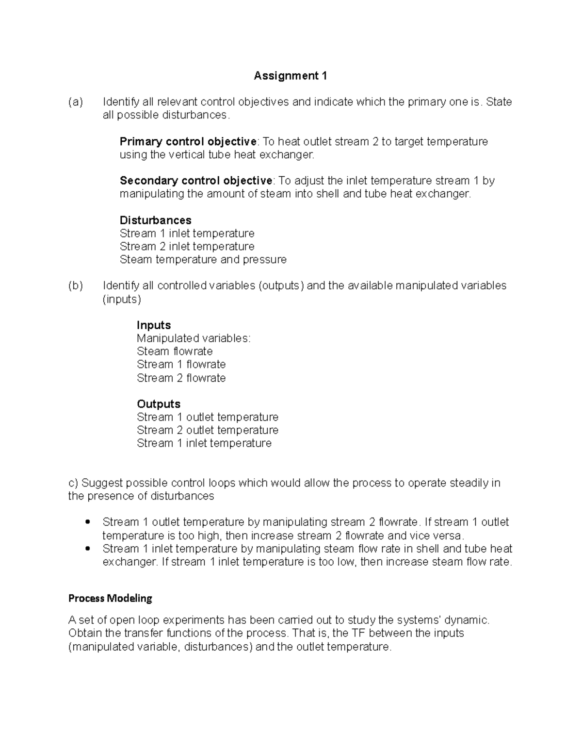 Homework 1 - Controls 2 - Assignment 1 (a) Identify all relevant ...