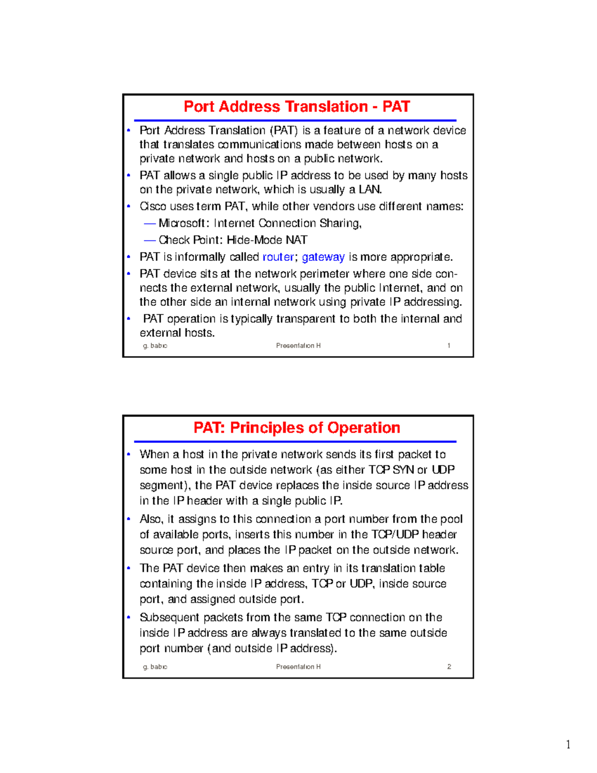 Cse3461 - 1 Presentation H 1 Port Address Translation (PAT) is a ...