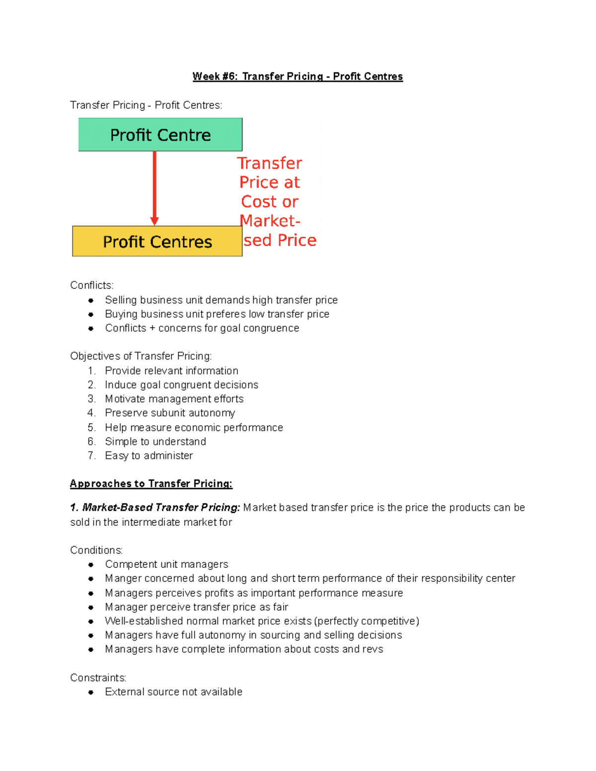 Week #6 Transfer Pricing - Profit Centres - Week #6: Transfer Pricing ...