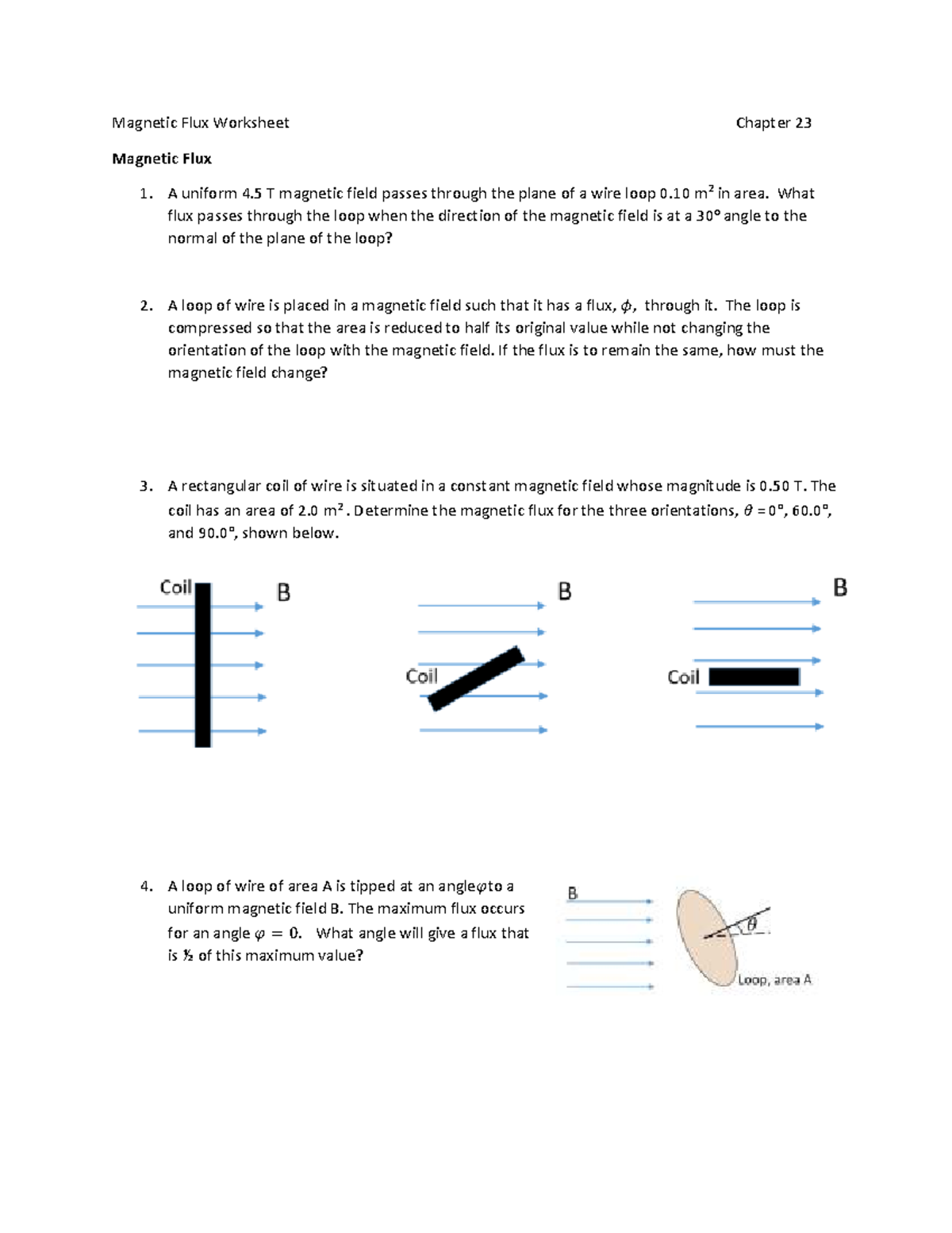 Magnetic Flux Worksheet Blank - Ch 23-2 - Magnetic Flux Worksheet ...