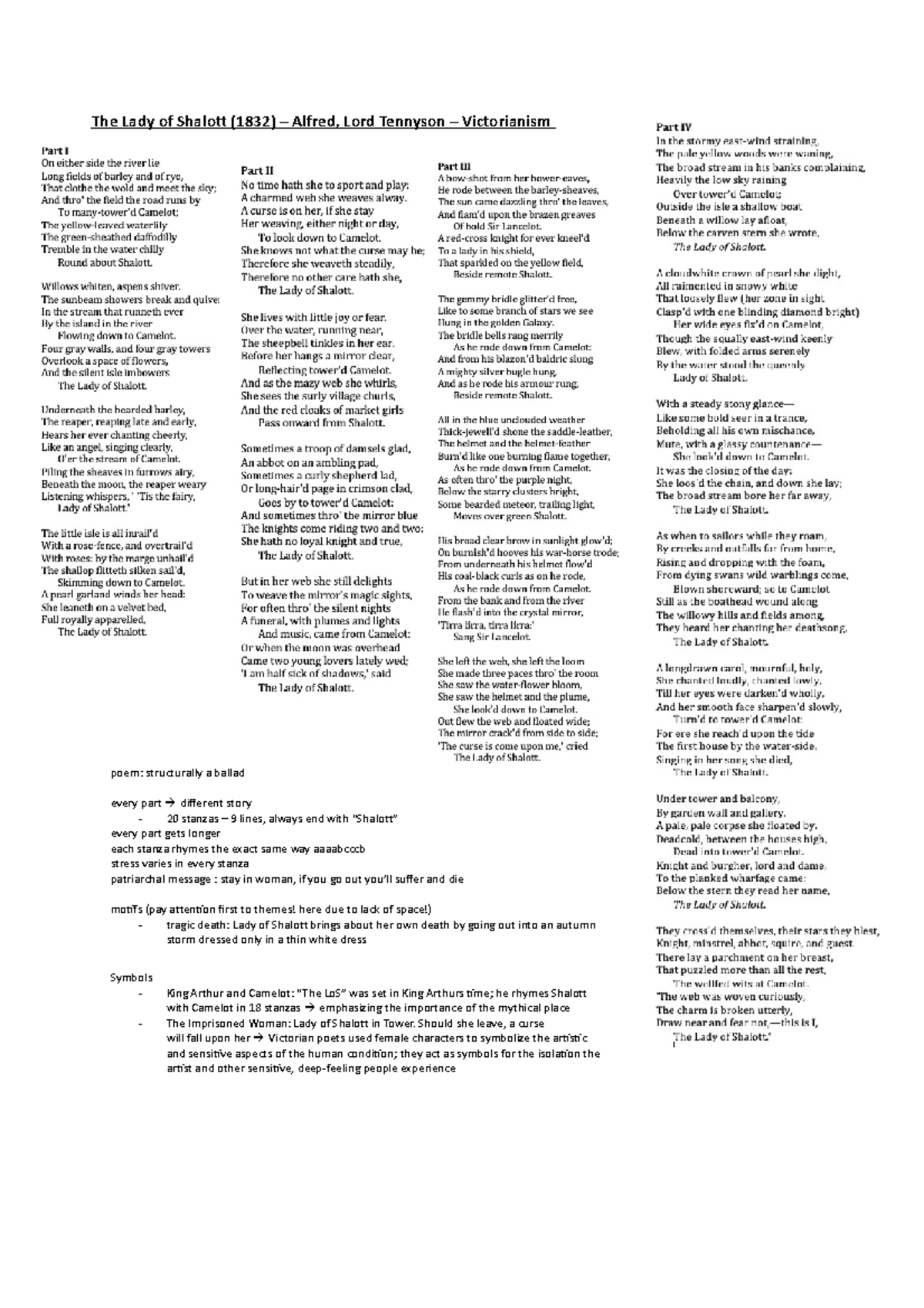 The Lady of Shalott Literary Devices - The Lady of Shalott (1832 ...