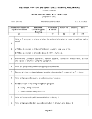 CS3271 SET1 - Lab Questions - B / B. PRACTICAL END SEMESTER ...