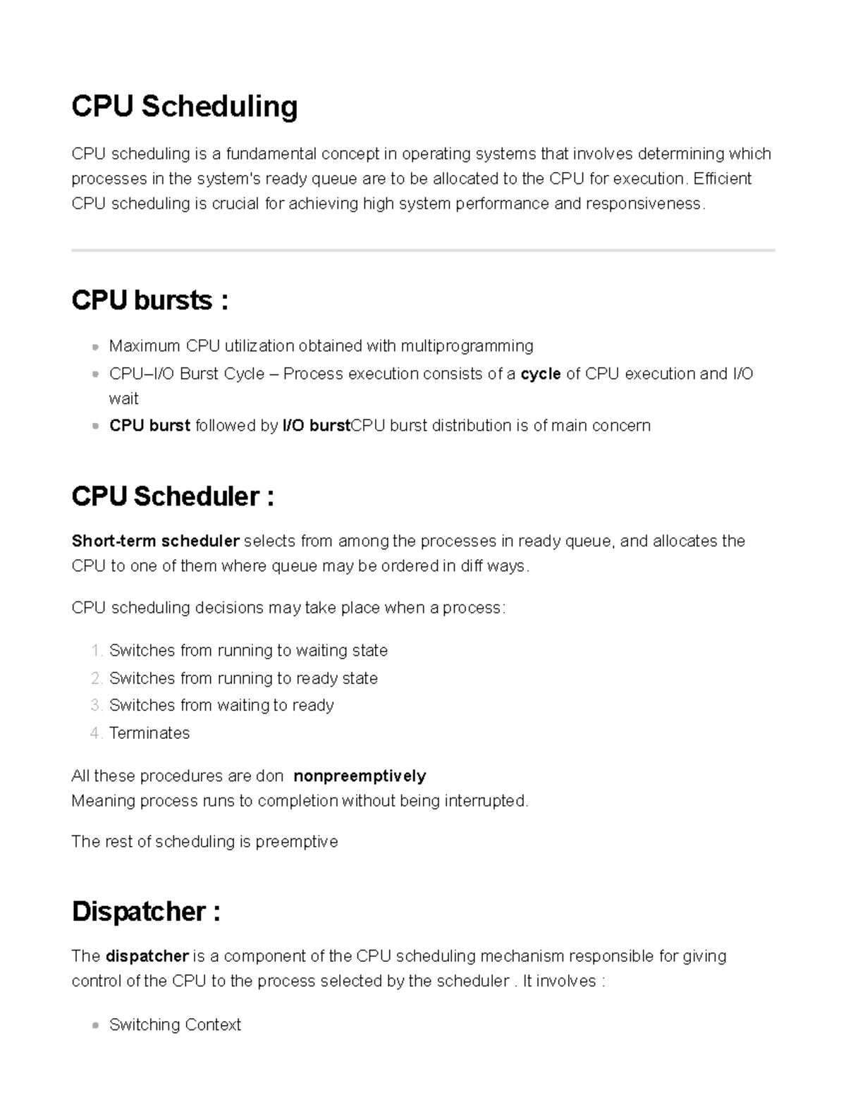 CPU Scheduling - Summarizes the course content in a cohesive manner ...