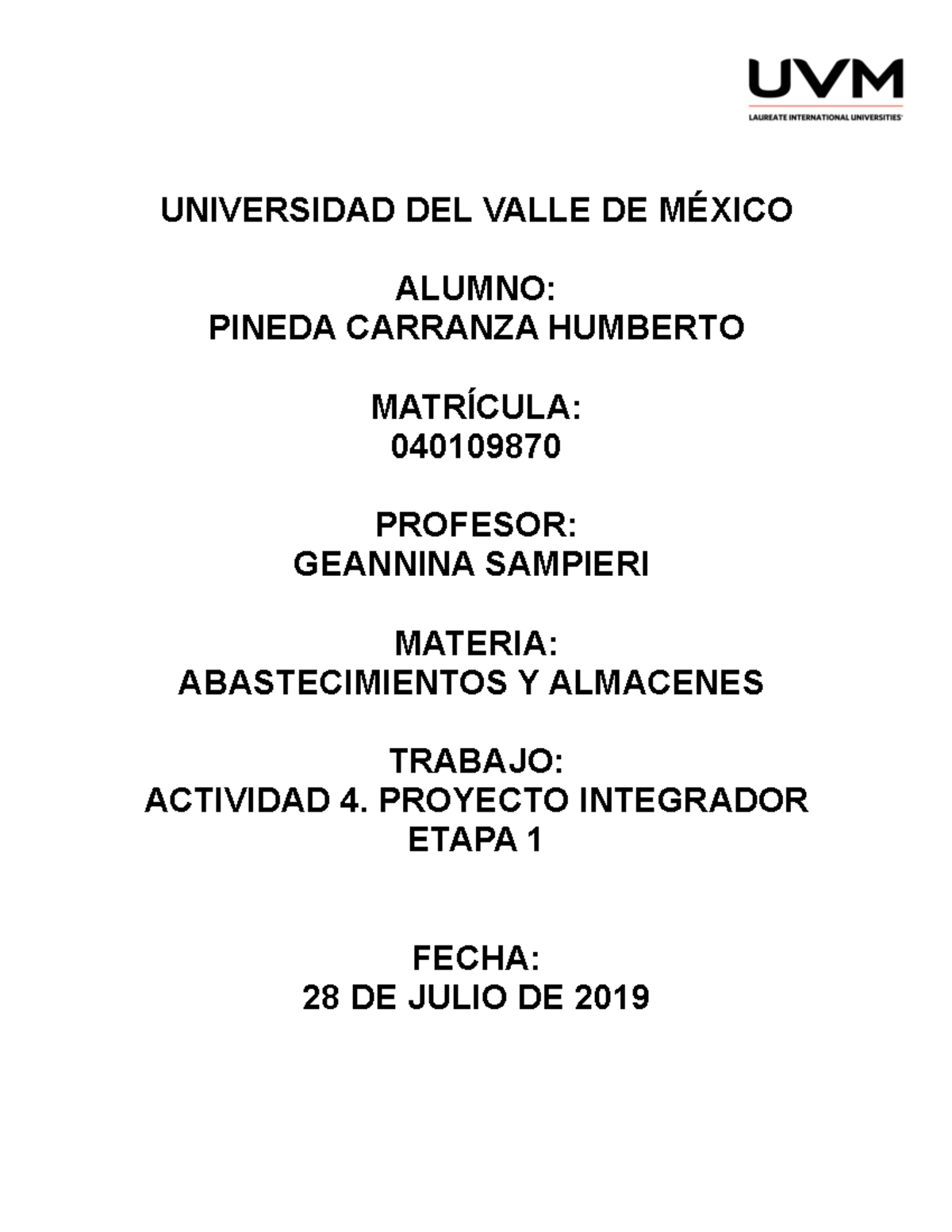 Actividad 4 Proyecto Integrador Etapa 1 Universidad Del Valle De