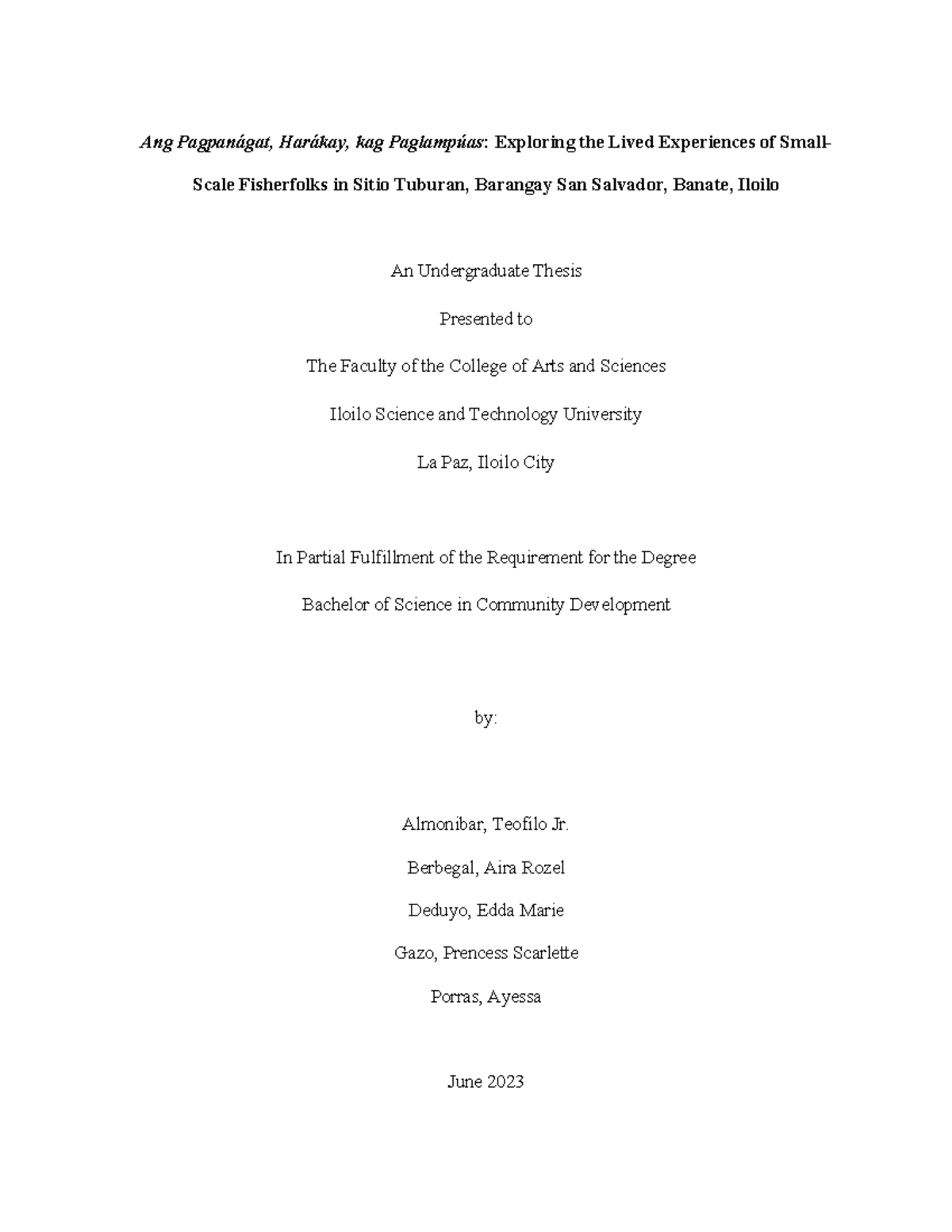 Title-table of contents Final - Ang Pagpanágat, Harákay, kag Paglampúas ...