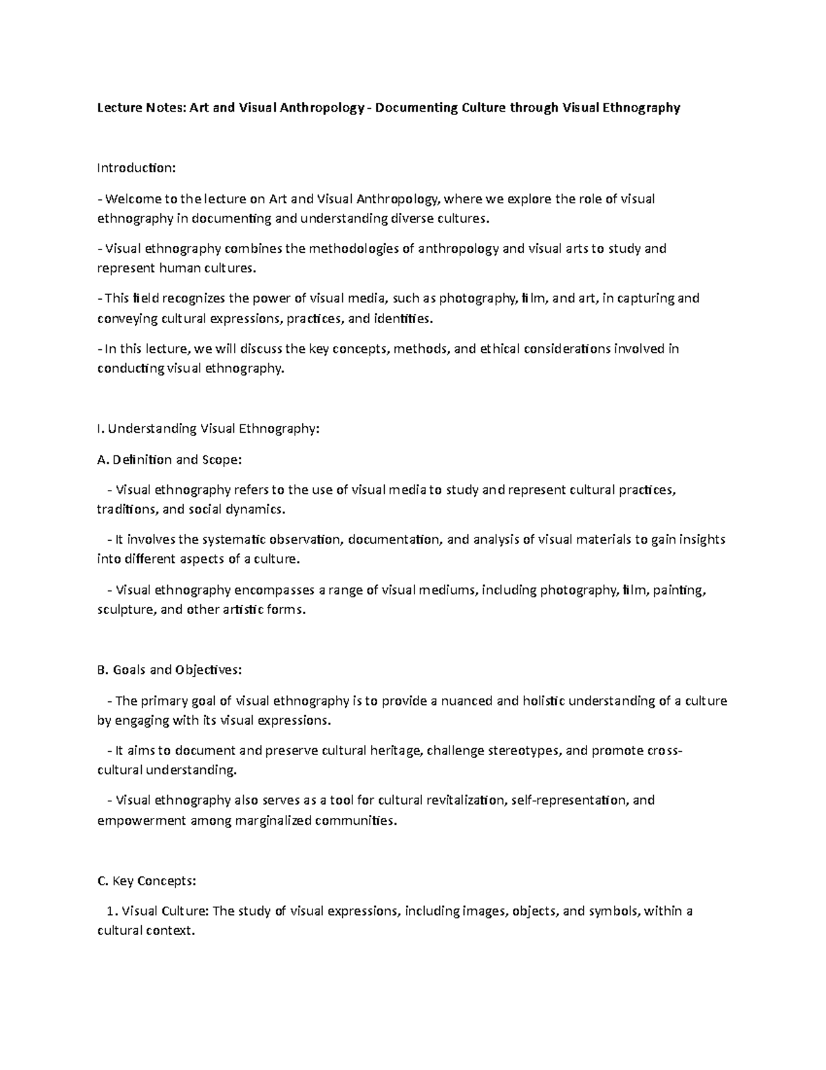 Lecture Notes: Art and Visual Anthropology - Documenting Culture ...