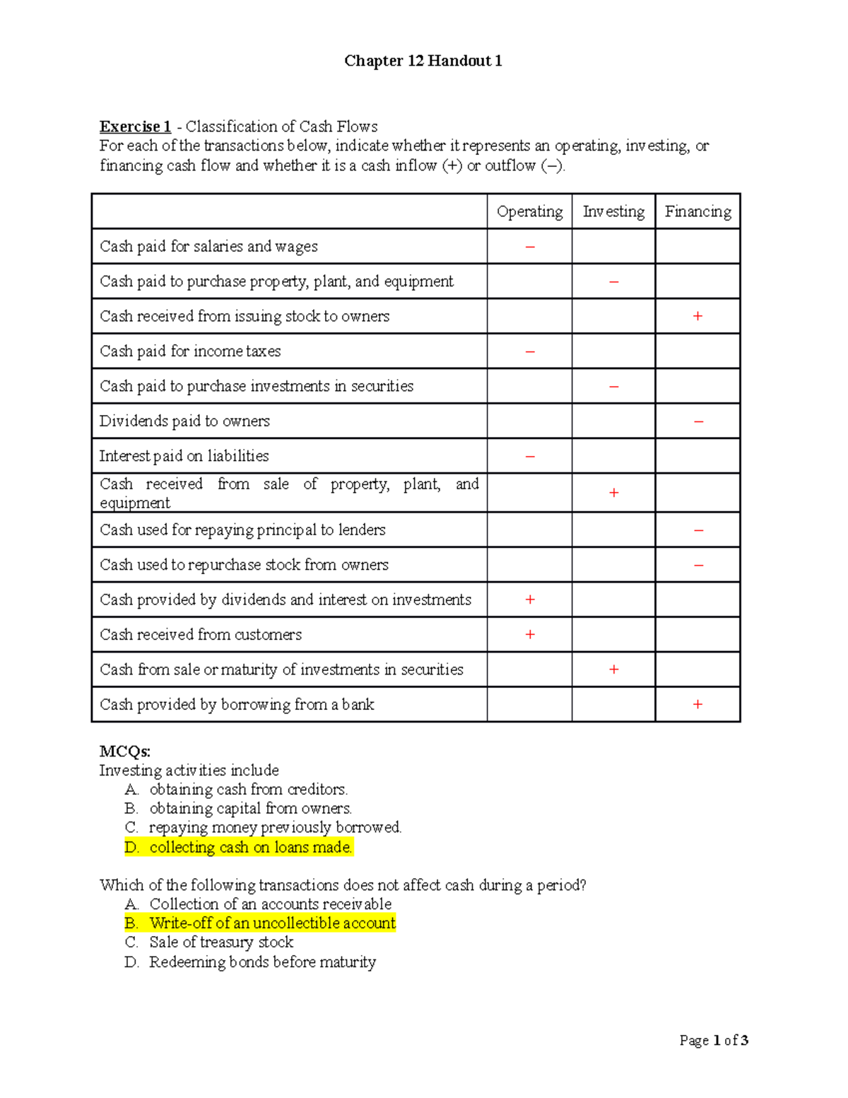 Chapter 12 Handout 1 - Solution - Chapter 12 Handout 1 Exercise 1 ...