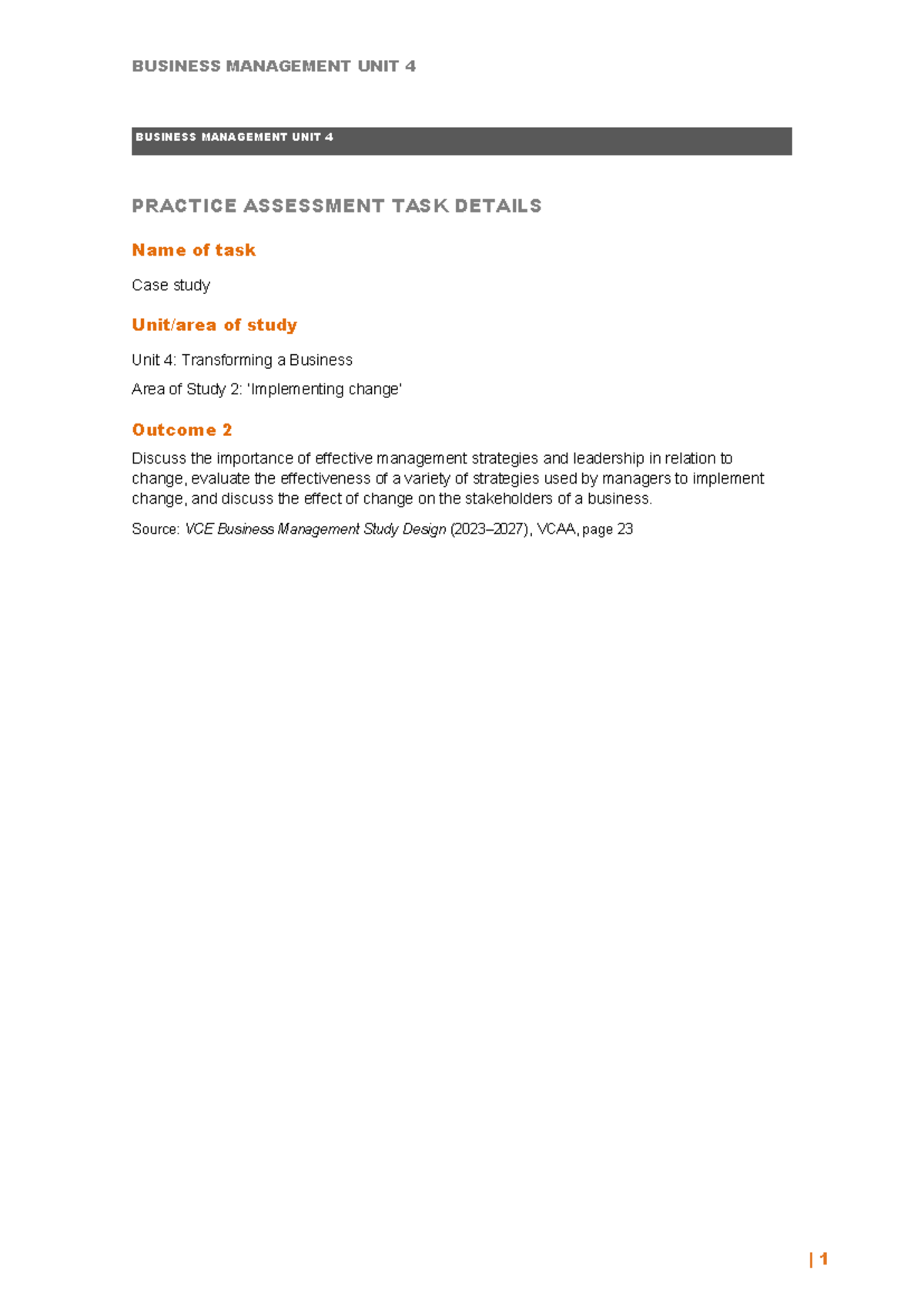 U4 AOS 2 - Practice SAC 2 (updated for 2023) - BUSINESS MANAGEMENT UNIT ...