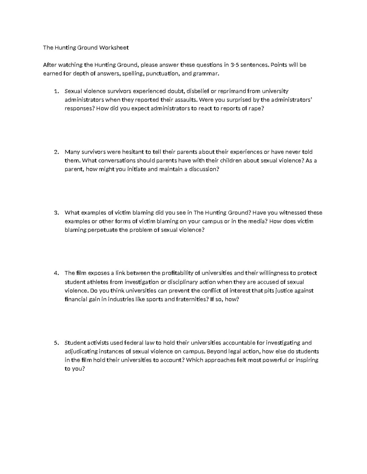 Hunting Ground Wksht - The Hunting Ground Worksheet After watching the ...