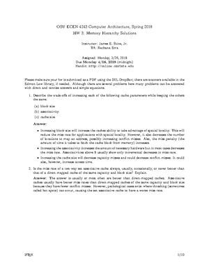 Homework 1 solutions - OSU ECEN 4243 Computer Architecture, Spring 2018 HW 1: Introduction to ...