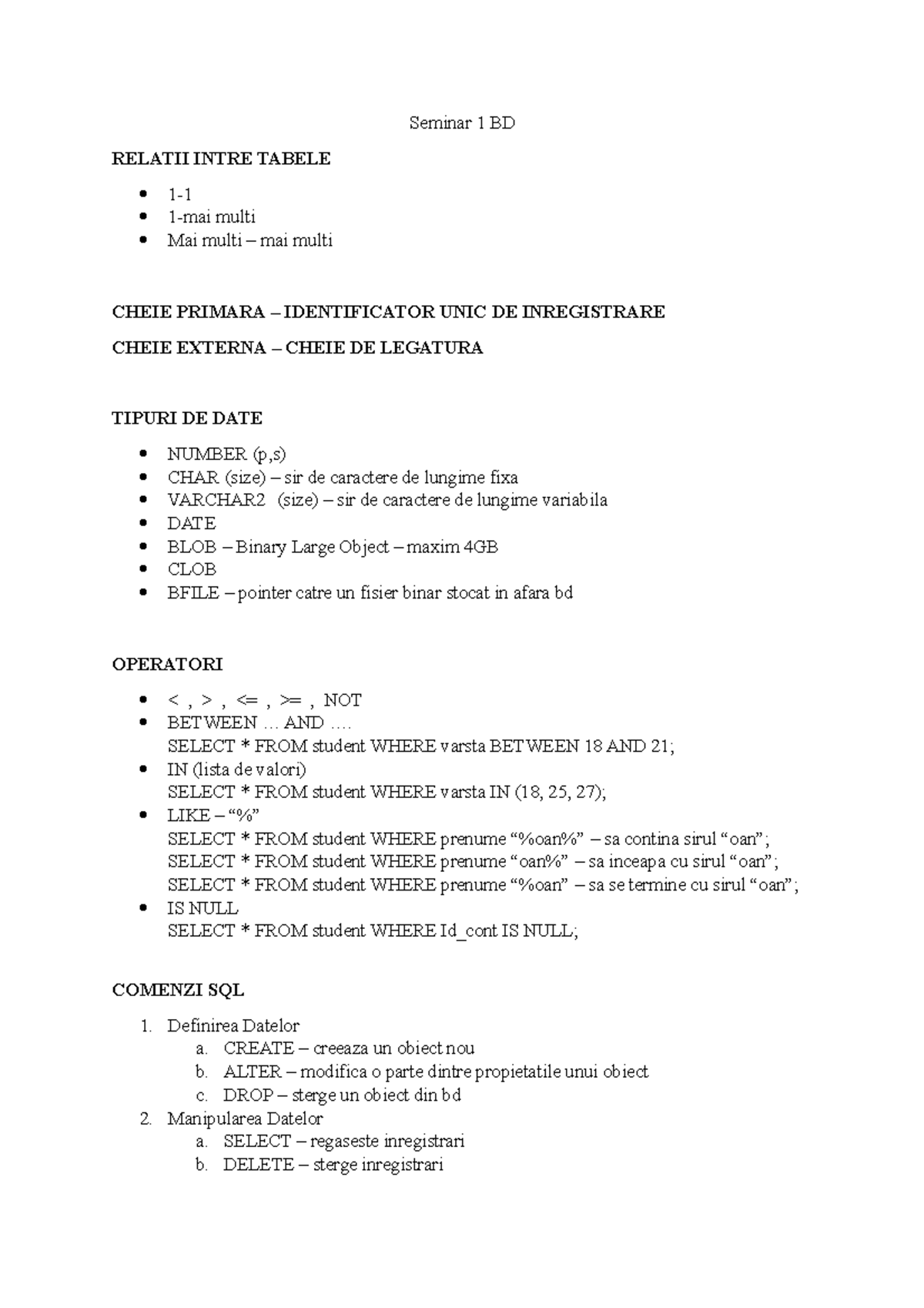 Seminar 1 BD 08 - Seminar 1 BD RELATII INTRE TABELE 1- 1-mai multi Mai ...