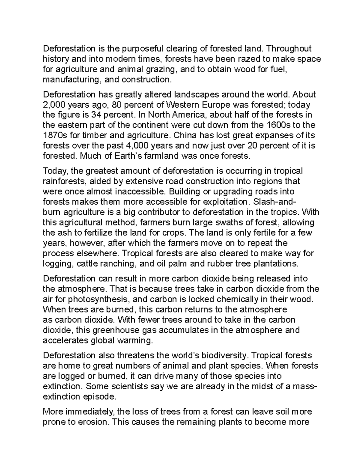 Deforestation - for every student - Deforestation is the purposeful ...