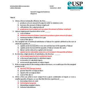 Tutorial 1 - Solution - EC202 - EC202: Intermediate Microeconomics Semester 2, 2019 Tutorial 1 ...