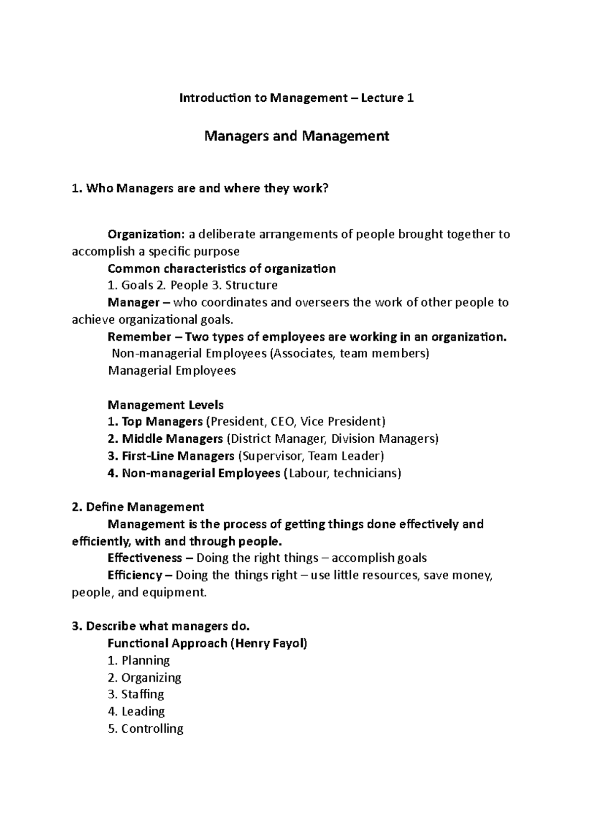 Lect 1-Introduction to Management - Introduction to Management ...
