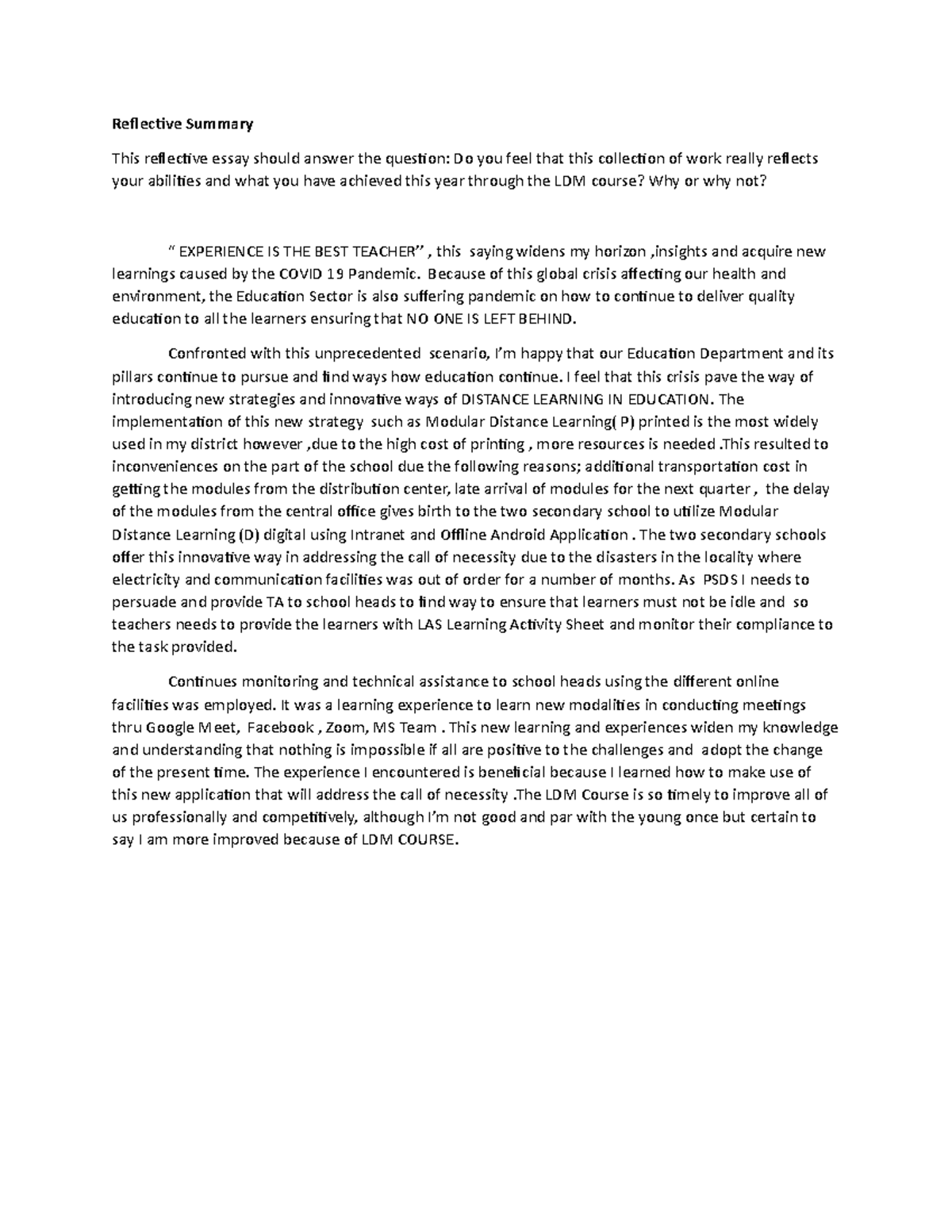 Reflective Summary - AAAAAAAAAAAAAAAAAAAAAAAAAAA - Reflective Summary ...