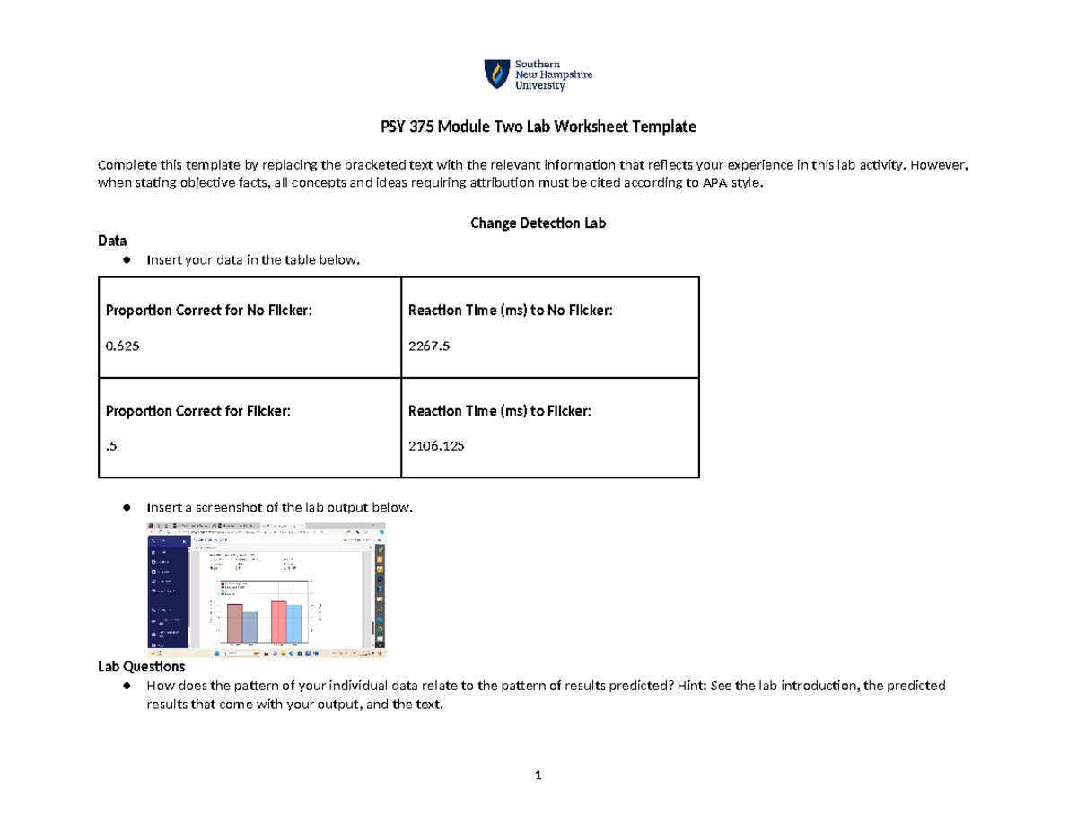 Tiffany Phillips Module 2 Lab - PSY 375 Module Two Lab Worksheet ...