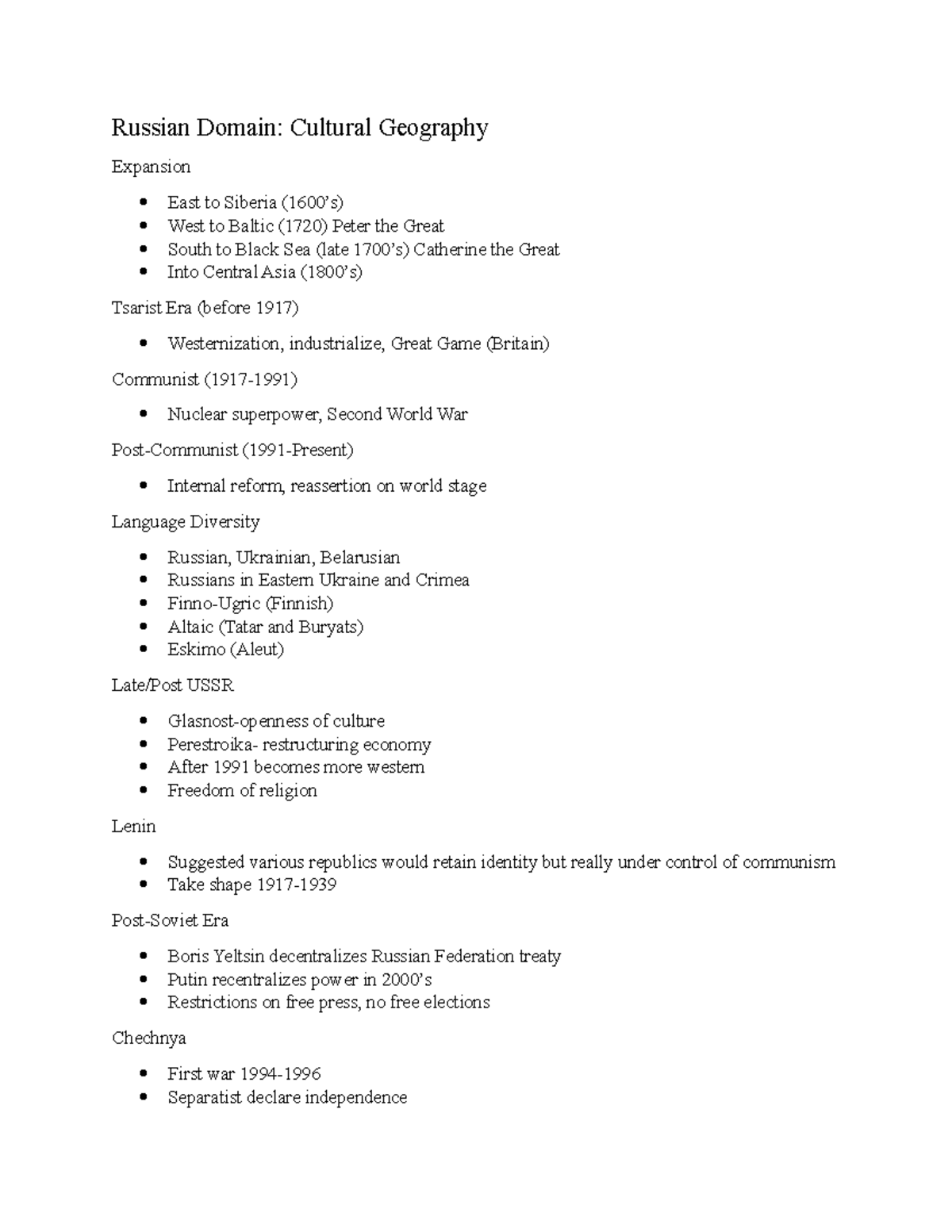 Russian Domain - Lecture notes 20-21 - Russian Domain: Cultural ...