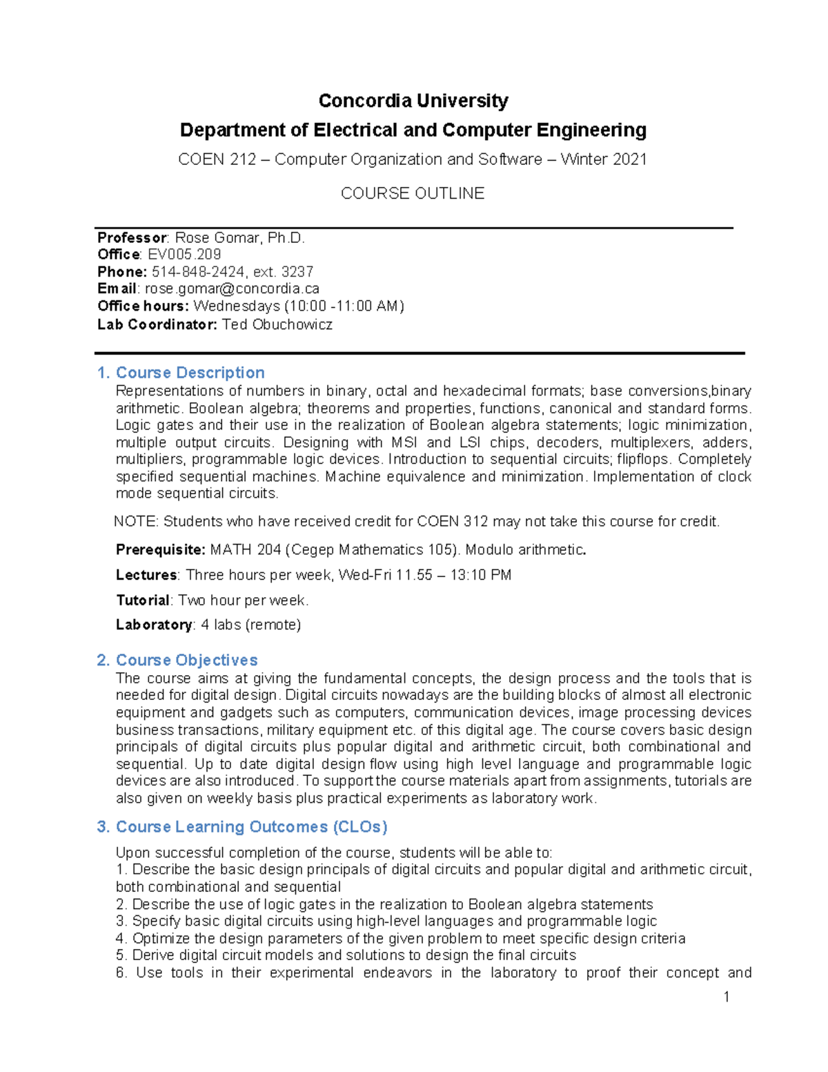 COEN 212 Course Outline Winter 2021 - Concordia University Department ...