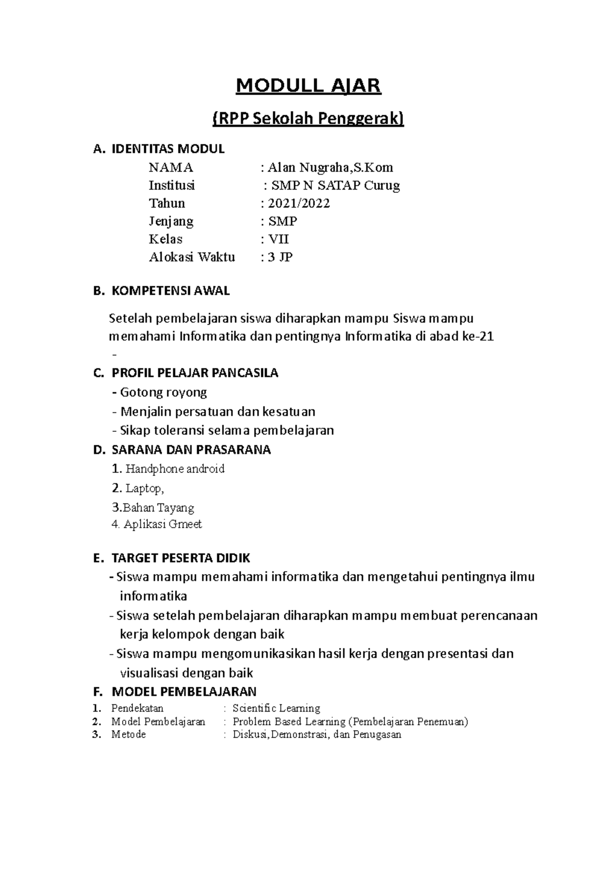 Modul AJAR Informatika dan Keterampilan Generik - MODULL AJAR (RPP ...