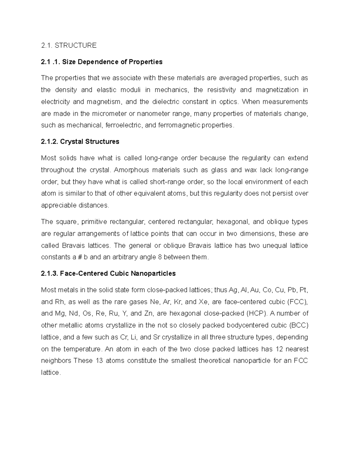 Resumen Nano - 2. STRUCTURE 2 .1. Size Dependence of Properties The ...