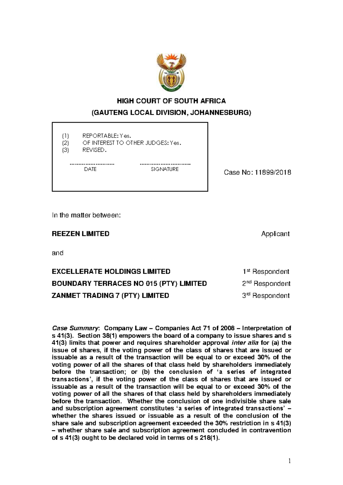 Reezen limited - Rezeen case which relates to s41(3) - HIGH COURT OF ...