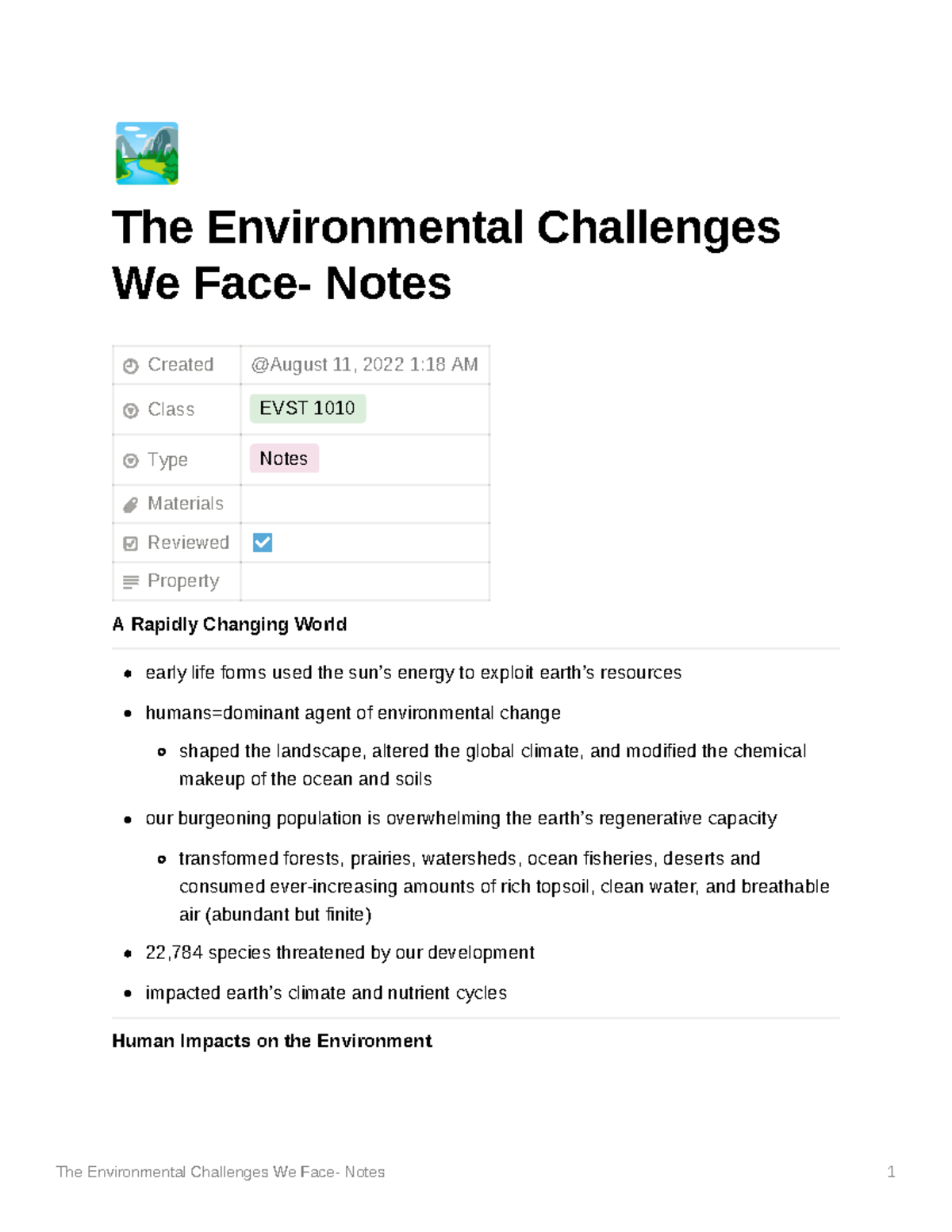 The Environmental Challenges We Face- Notes - Î The Environmental ...